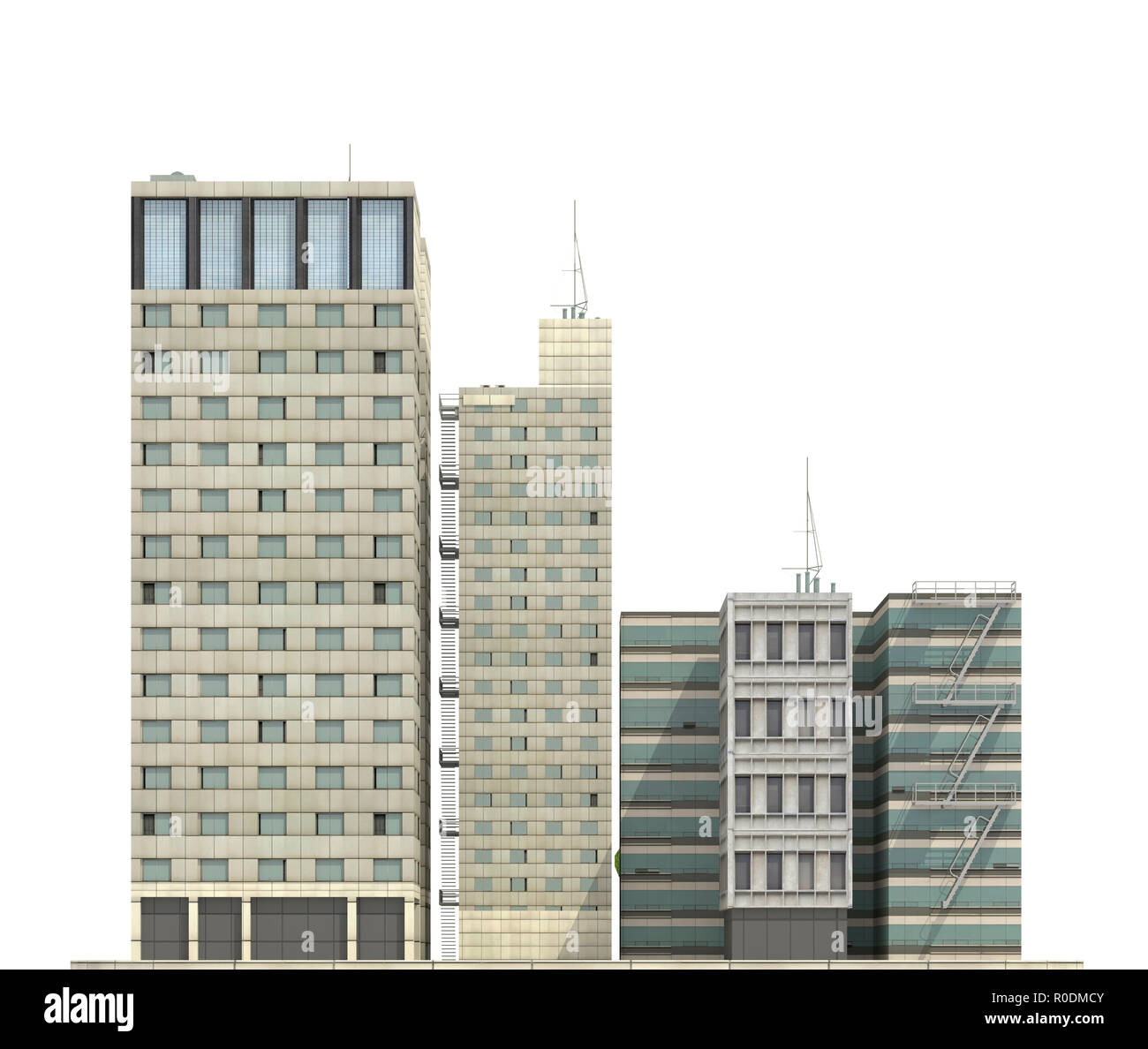 3D illustration modern buildings isolated on white background Stock ...