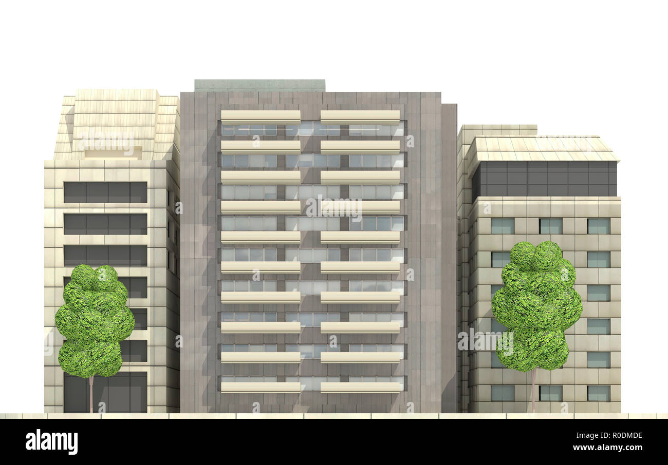 3D illustration modern buildings isolated on white background Stock ...