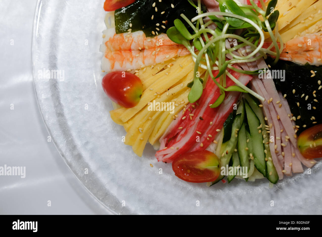 chilled cold cool somen noodle. japanese food with ham egg seaweed ...