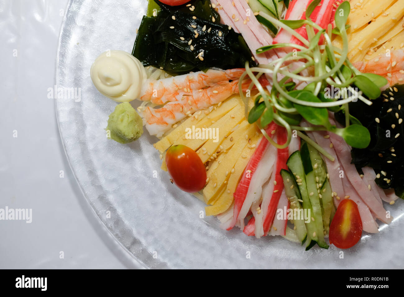 chilled cold cool somen noodle. japanese food with ham egg seaweed ...