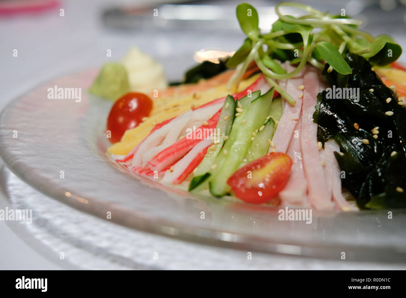 chilled cold cool somen noodle. japanese food with ham egg seaweed ...