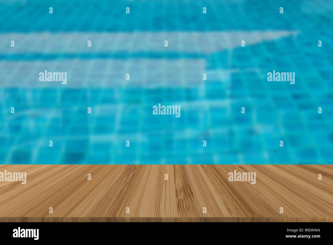 swimming pool with wood table for montage display product Stock Photo ...