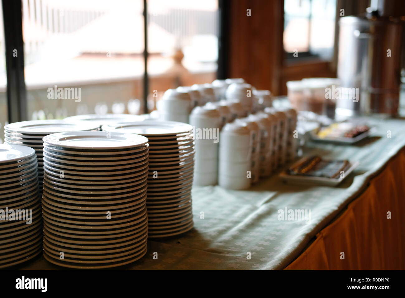 dish & cup on table. buffet catering in restaurant hotel for banquet ...