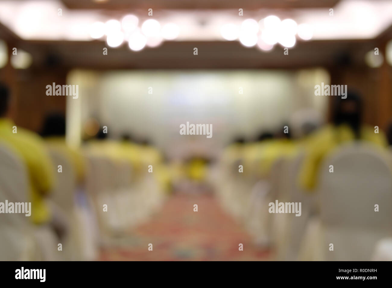 audience & stage in seminar conference room. blur background Stock ...