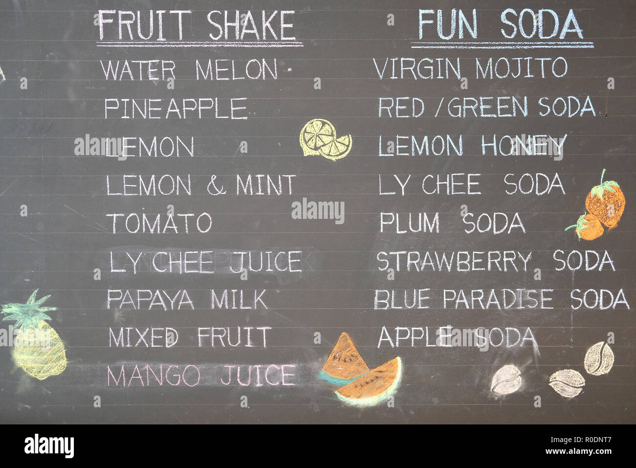 handdrawing beverage refreshment drink menu on blackboard chalkboard ...