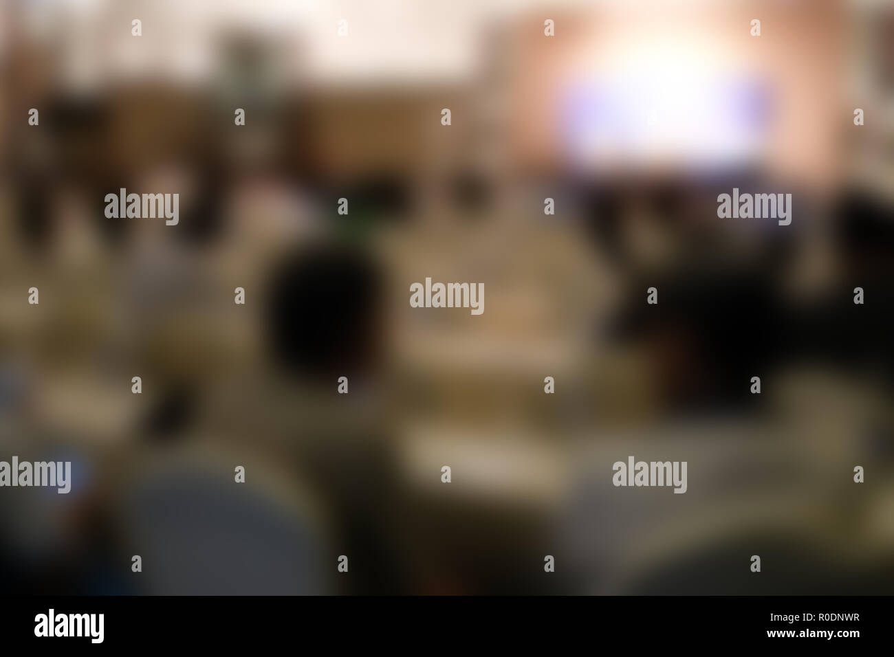 audience & stage in seminar conference room. blur background Stock ...