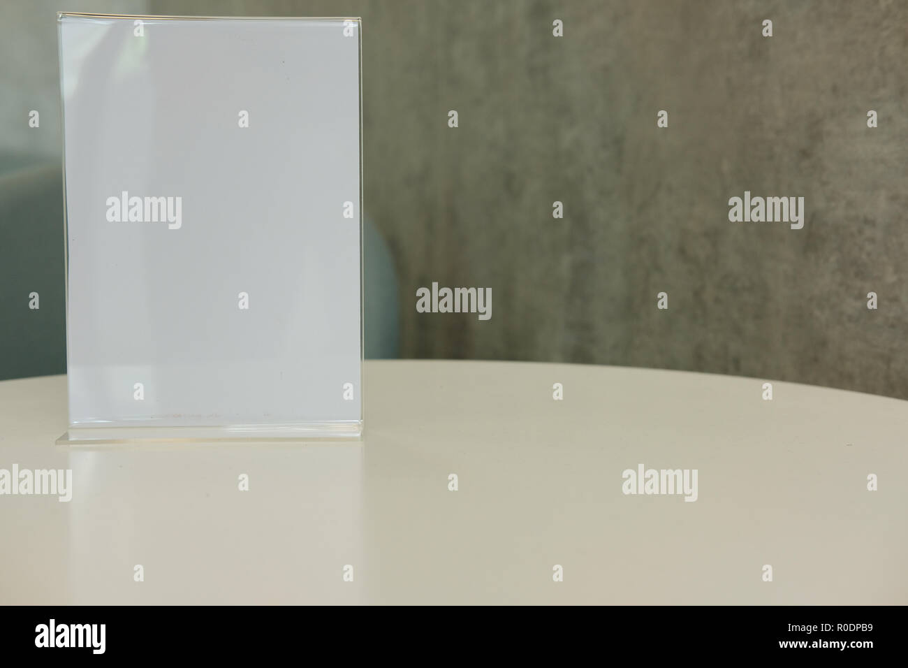 white label in cafe. display stand for acrylic tent card in coffee shop ...