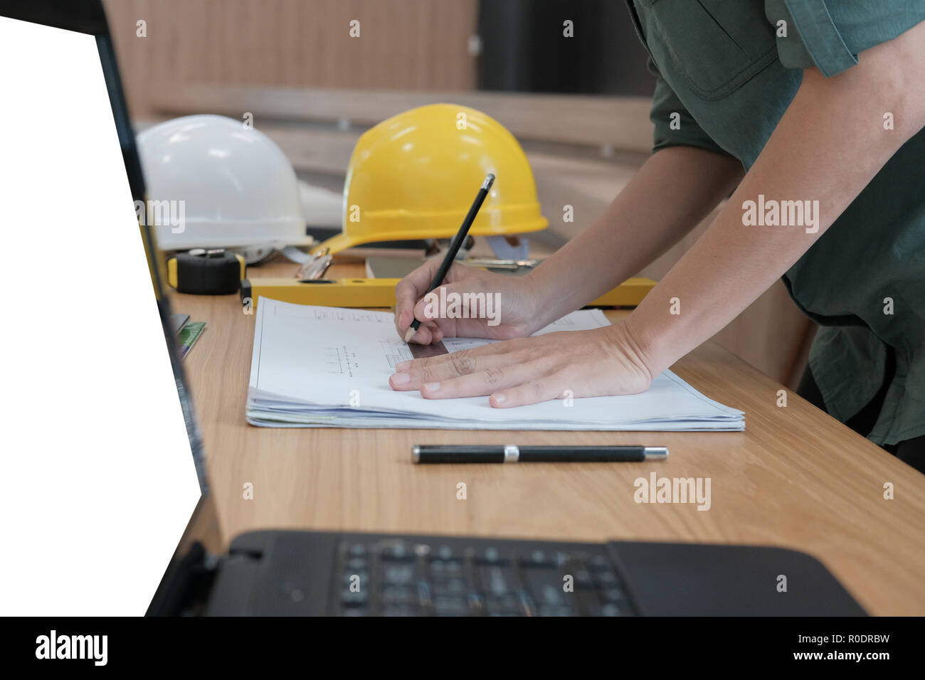 architect engineer working on house blueprint of real estate project at ...