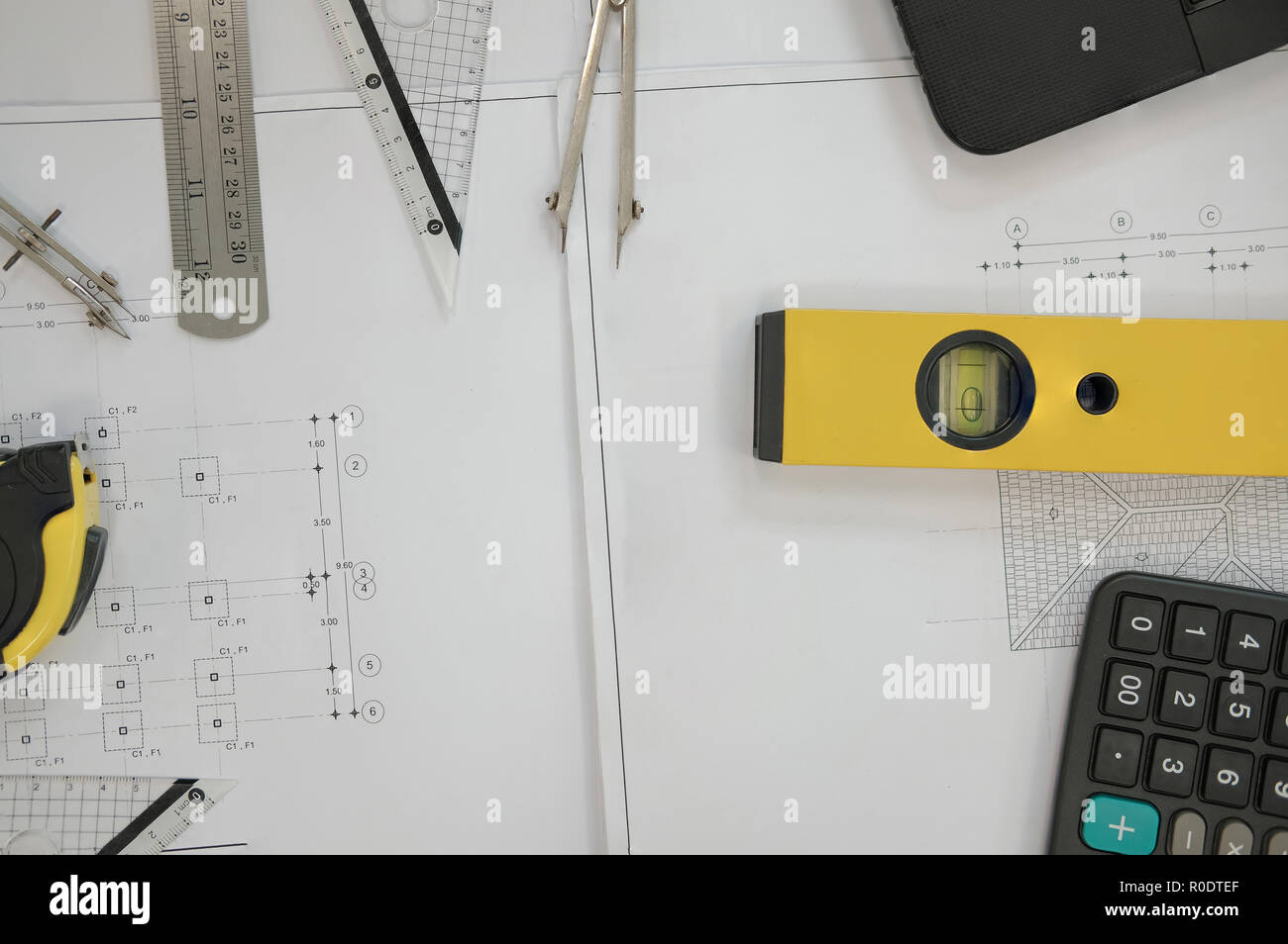 house blueprint of real estate project at architect engineer workplace ...