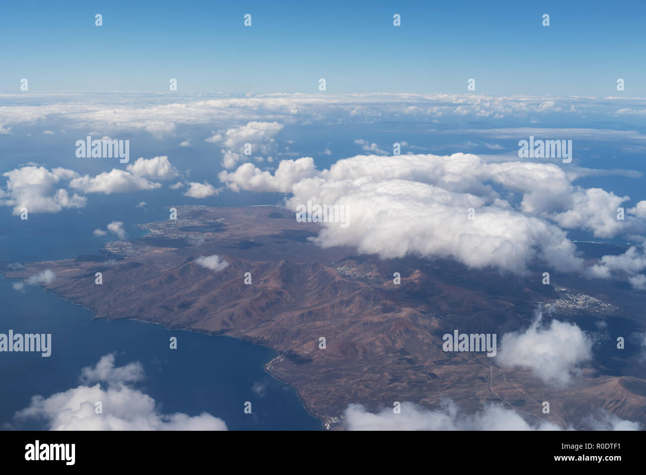 Aerial view of the coast, Lanzarote, Canary Islands, Spain Stock Photo ...