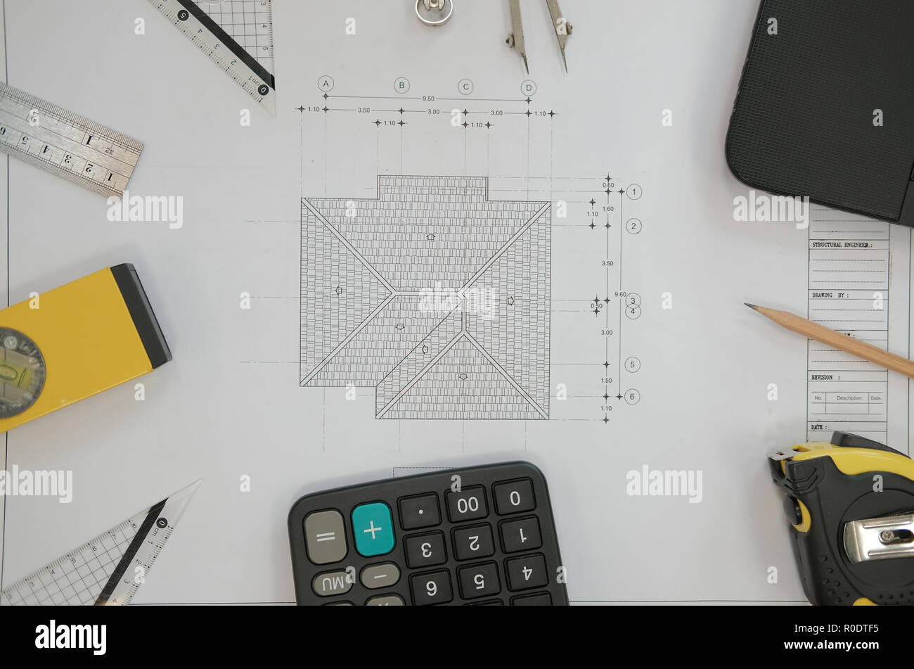 house blueprint of real estate project at architect engineer workplace ...