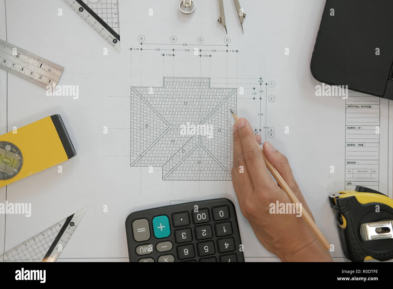 house blueprint of real estate project at architect engineer workplace ...