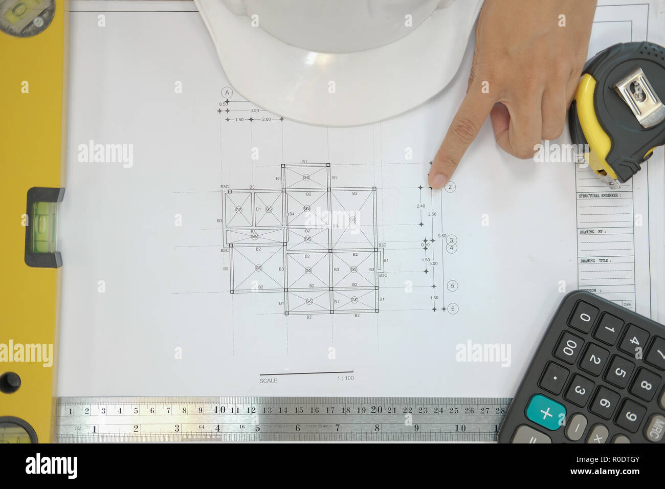 house blueprint of real estate project at architect engineer workplace ...