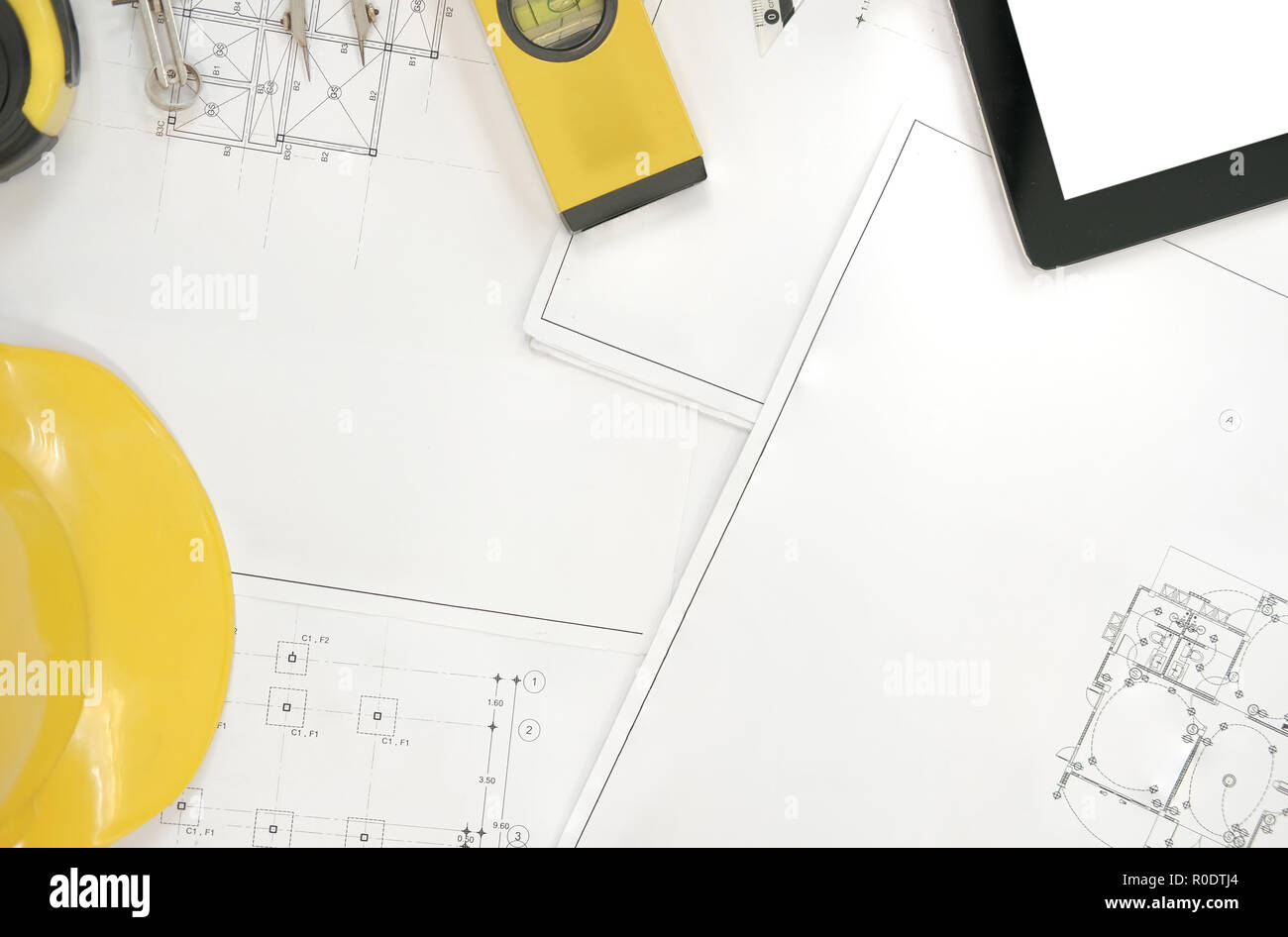 house blueprint of real estate project at architect engineer workplace ...