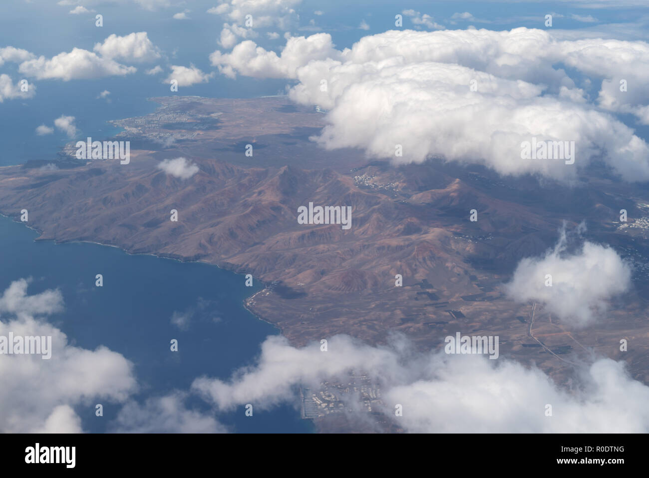 Aerial view of the coast, Lanzarote, Canary Islands, Spain Stock Photo ...