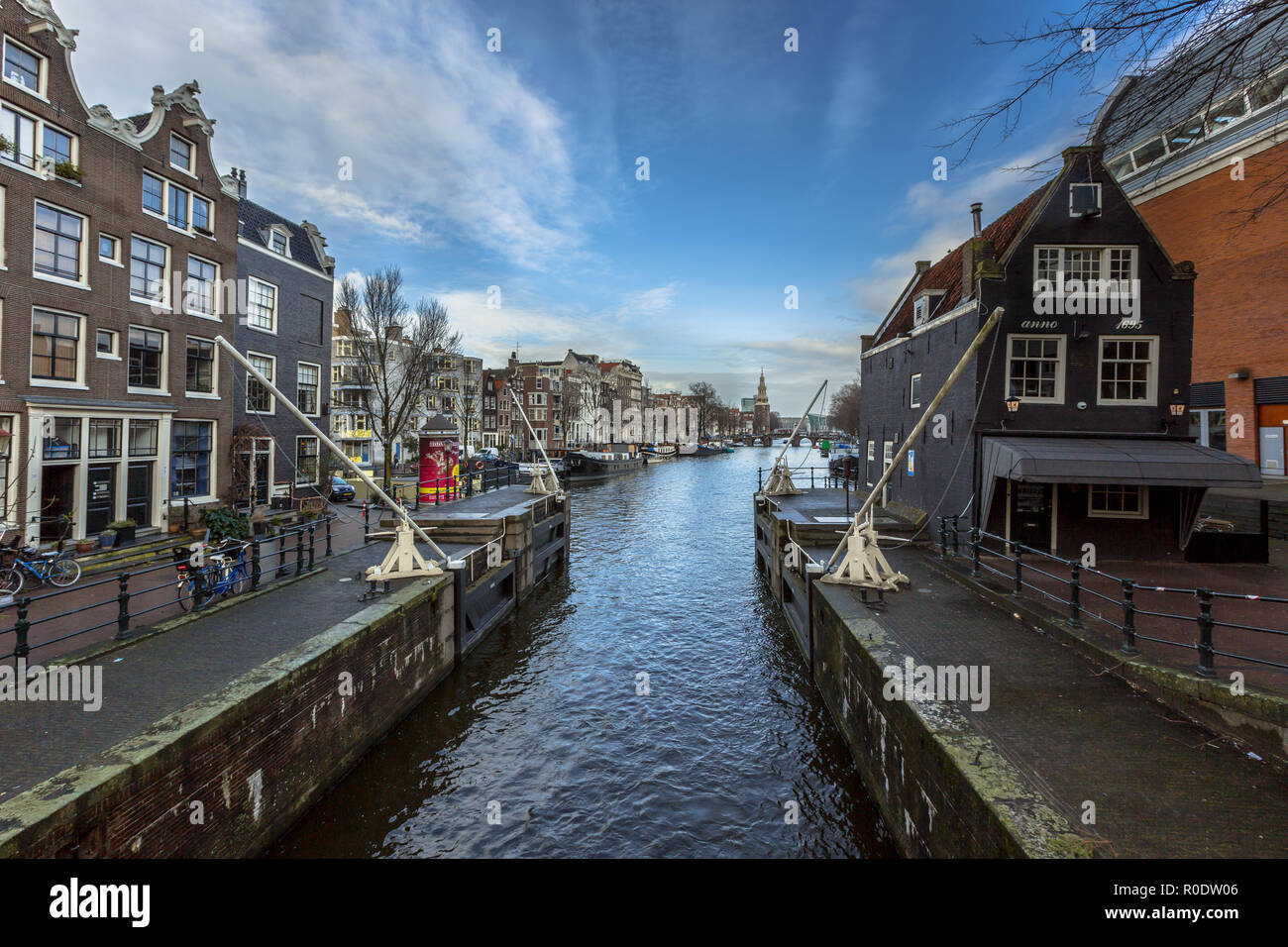 Historic sluice Sint antoniesluis near Waterlooplein in I Amsterdam ...