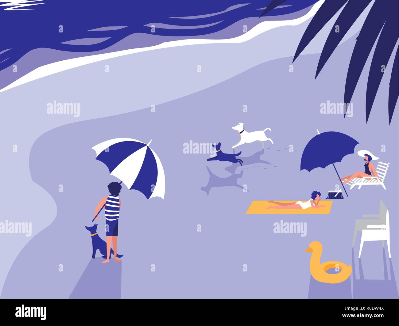 People at the beach with their dogs Stock Vector Images - Alamy