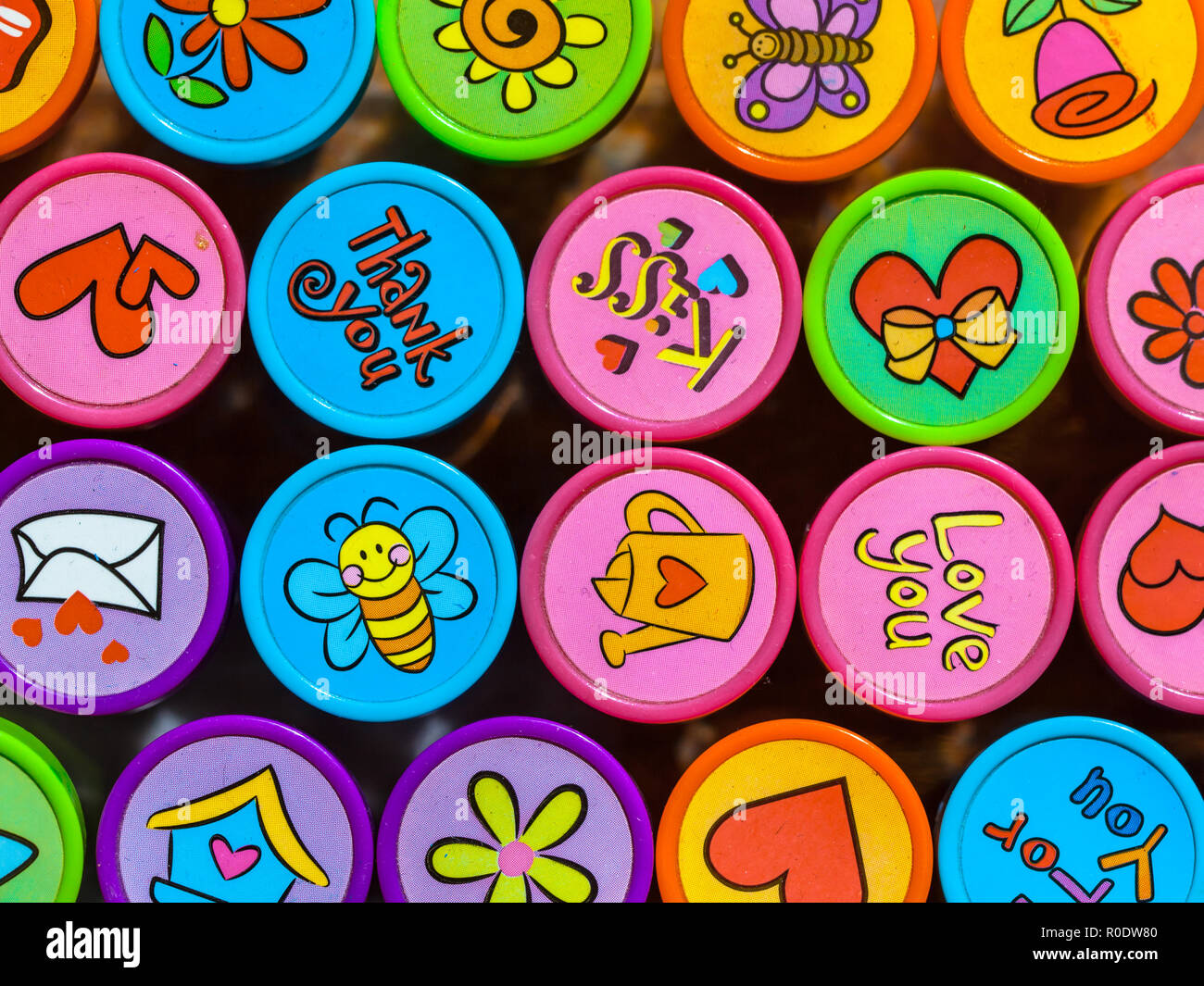 Set of Colorful Stamps with Various Symbols for Friends Stock Photo - Alamy