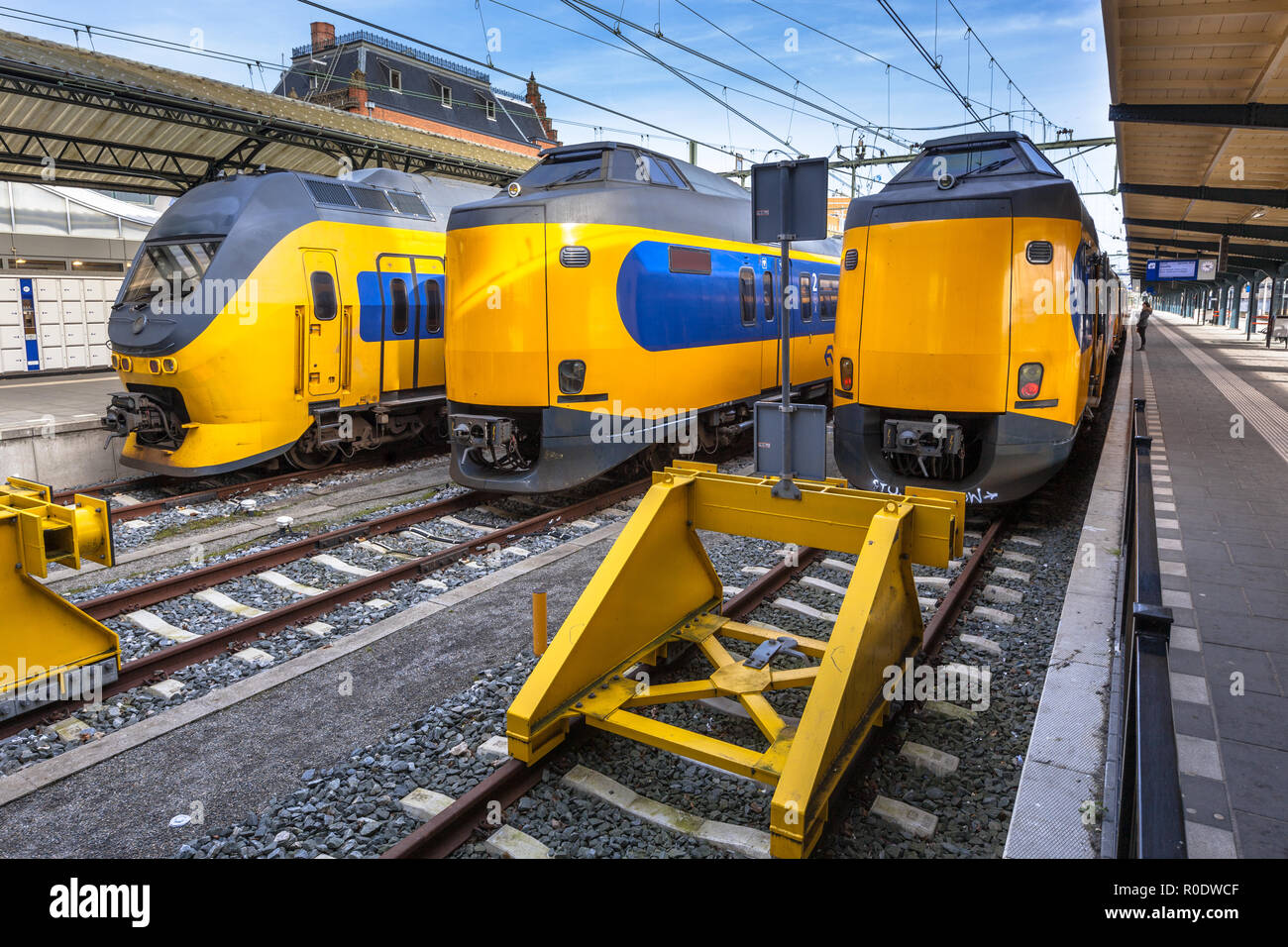 Three fast intercity trains on Central Station in Groningen waiting at ...