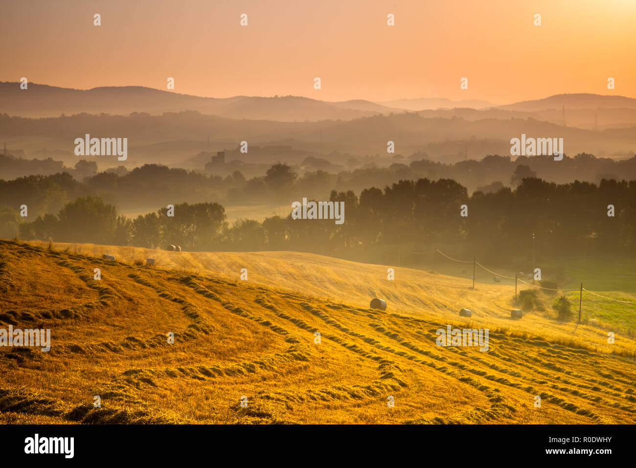 Tuscany Village Landscape near Pisa on a Foggy Morning, Italy Stock ...