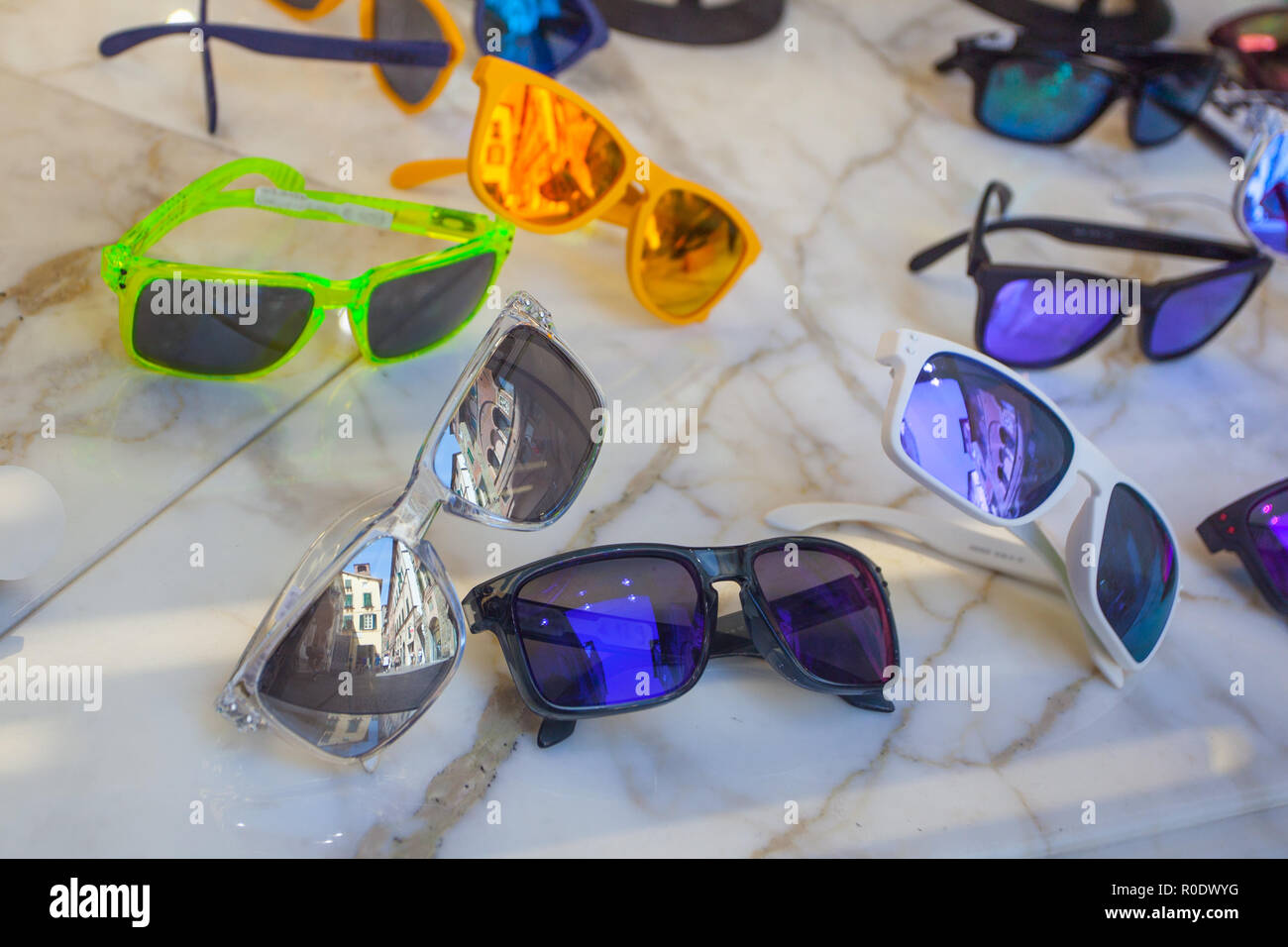 Sunglasses on Display in an Optometry Shop Stock Photo - Alamy