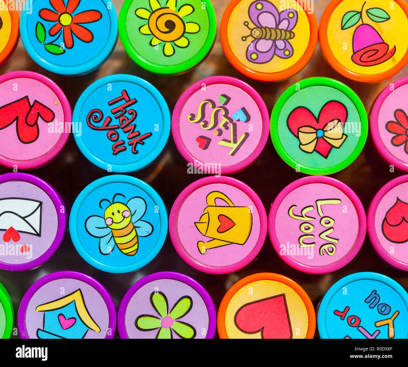Set of Colorful Stamps with Various Symbols for Friends Stock Photo - Alamy