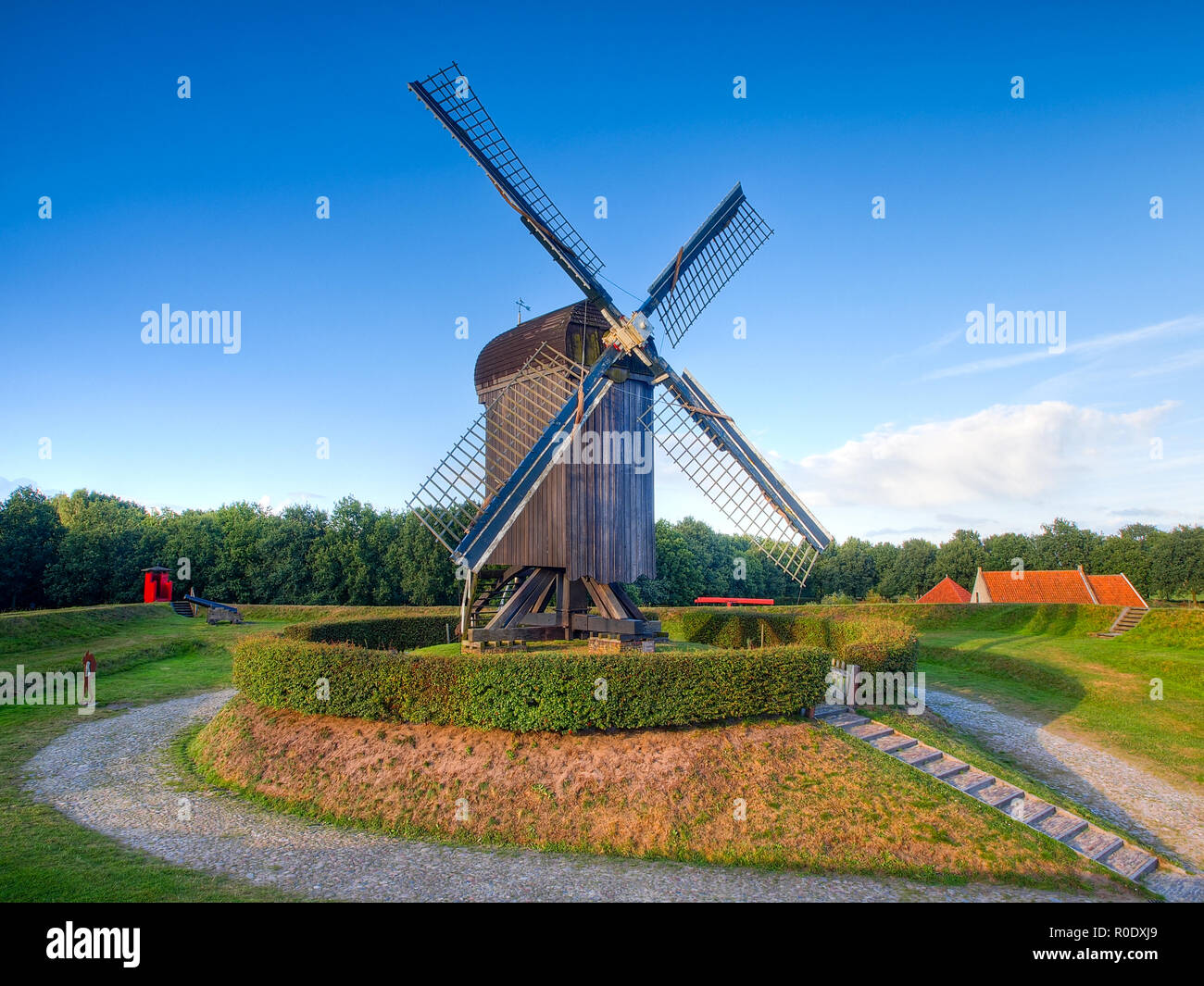 Historic Dutch Wooden Windmill in an Old Heritage Village Stock Photo ...