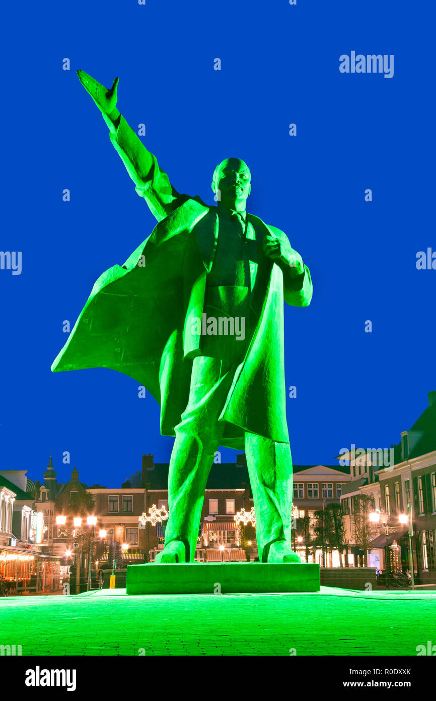 Statue of the Russian Communist Leader Vladimir Lenin in Green Light ...