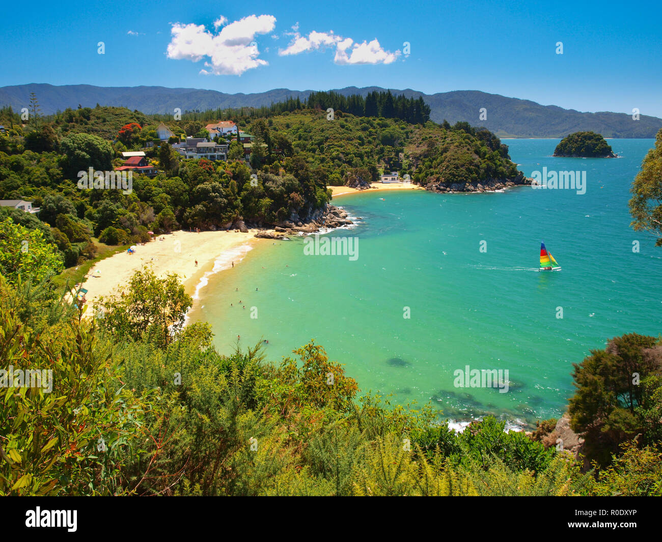 Aerial view of a Beautiful Bay with Sandy Beach near Nelson, New ...