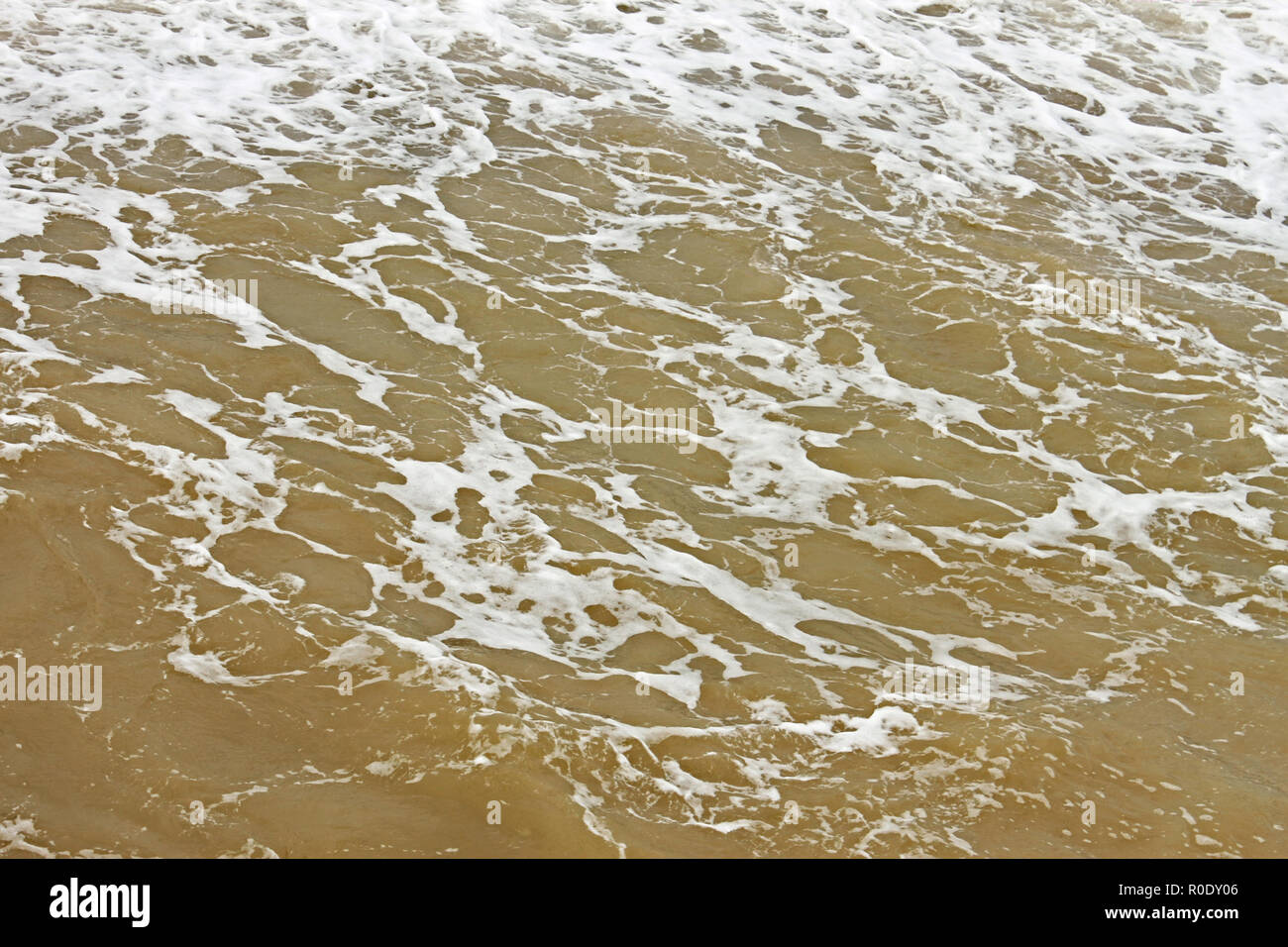 Coastal foamy seawater surface after the storm polluted dredged from ...