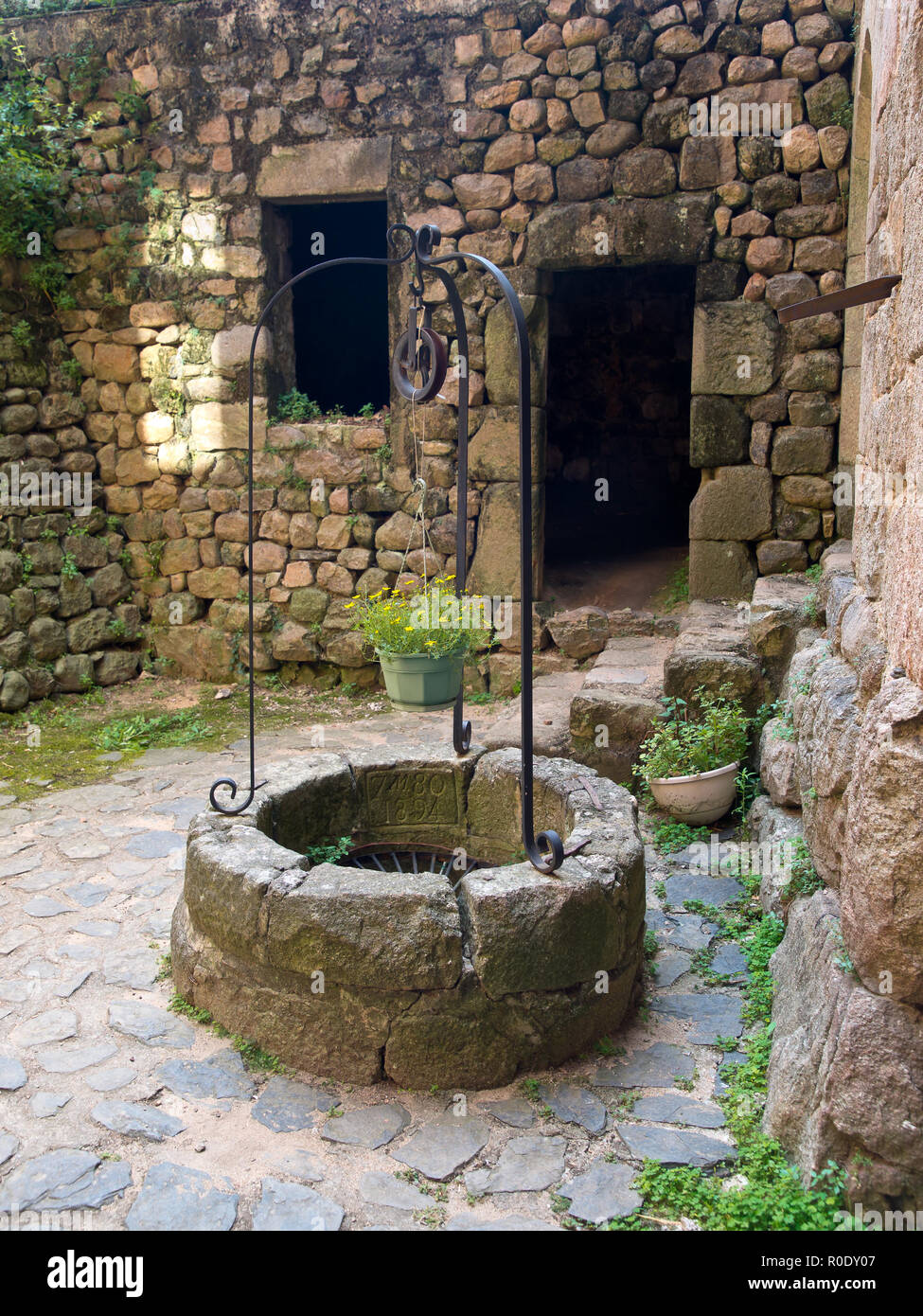 Old Wishing Draw Well in a Gothic Style Castle in France Stock Photo ...
