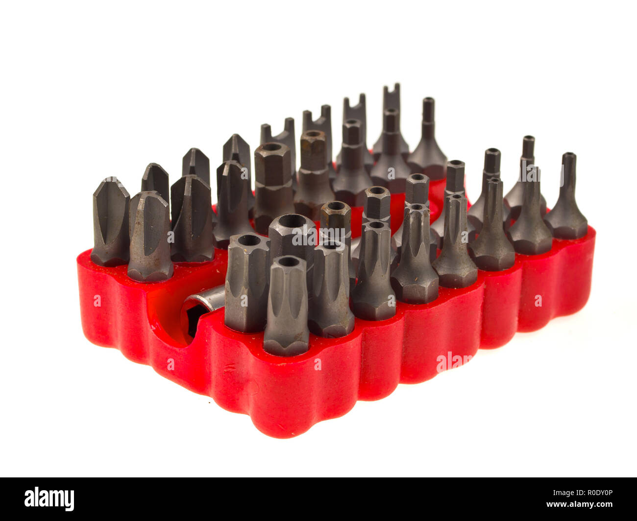 set of bits for screwdriver in red box isolated on white background ...