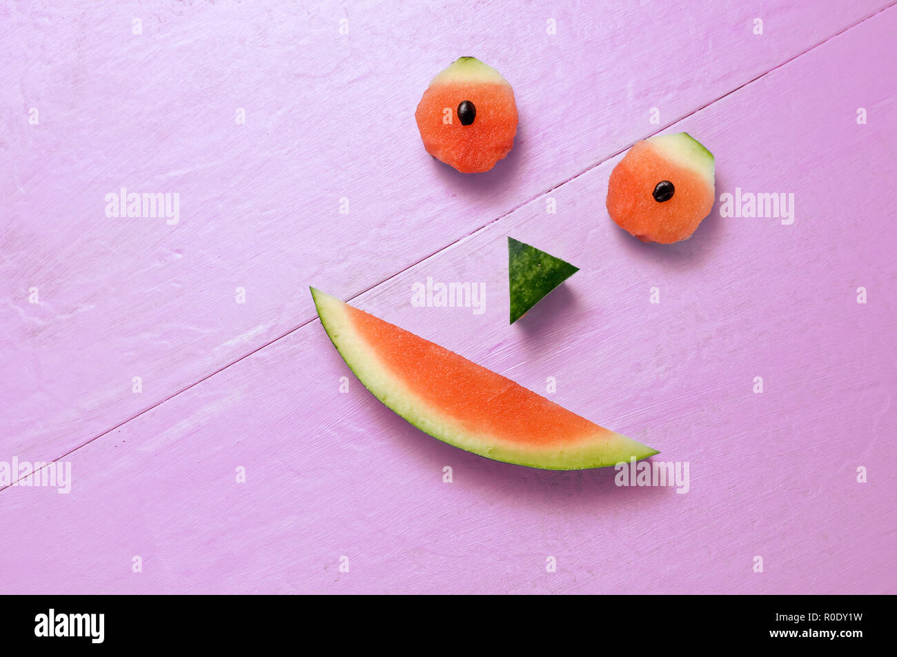 Funny Face Made with Fresh Watermelon on Light Pink Background Stock ...