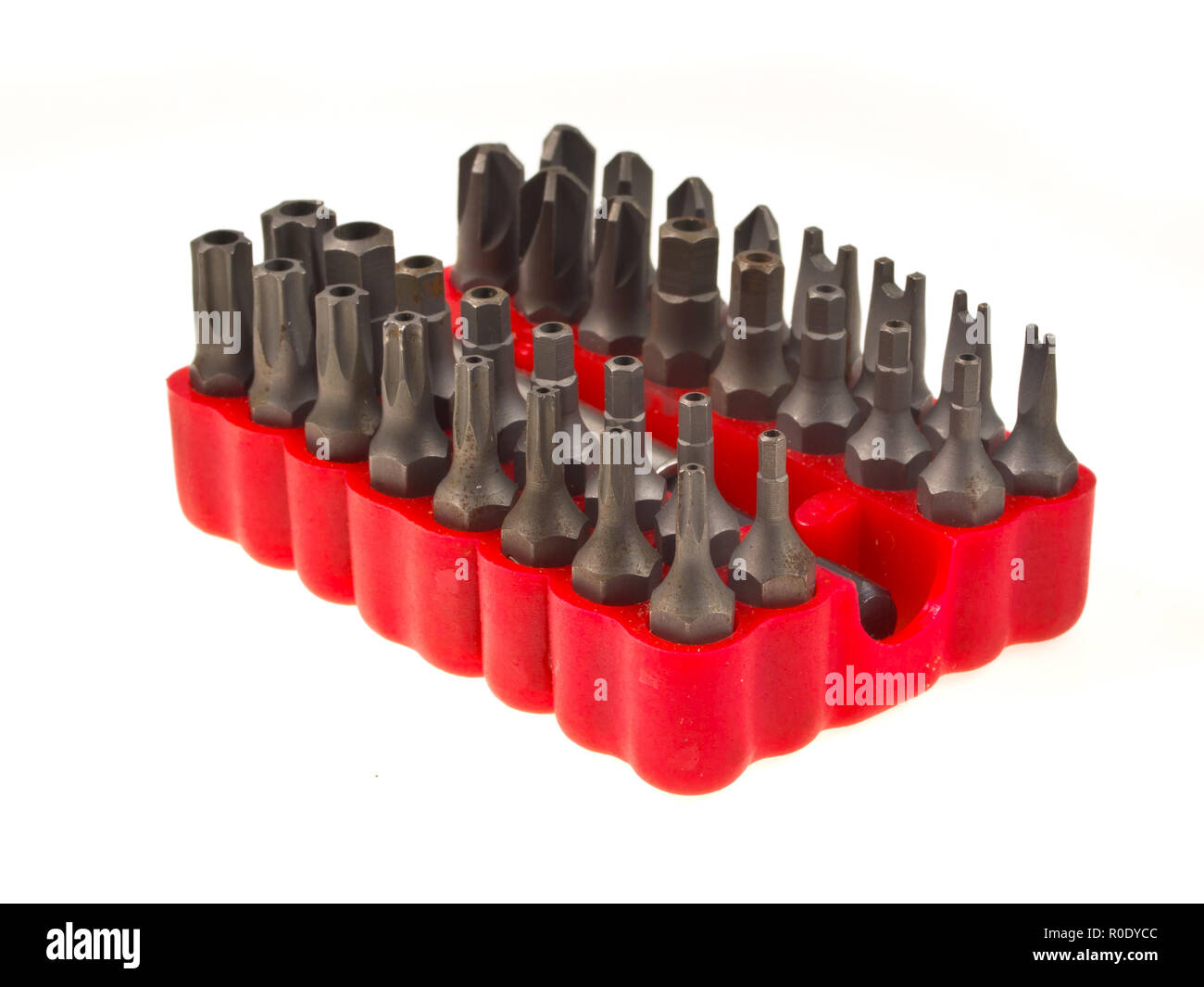 set of screw bits for in red box isolated on white background Stock ...