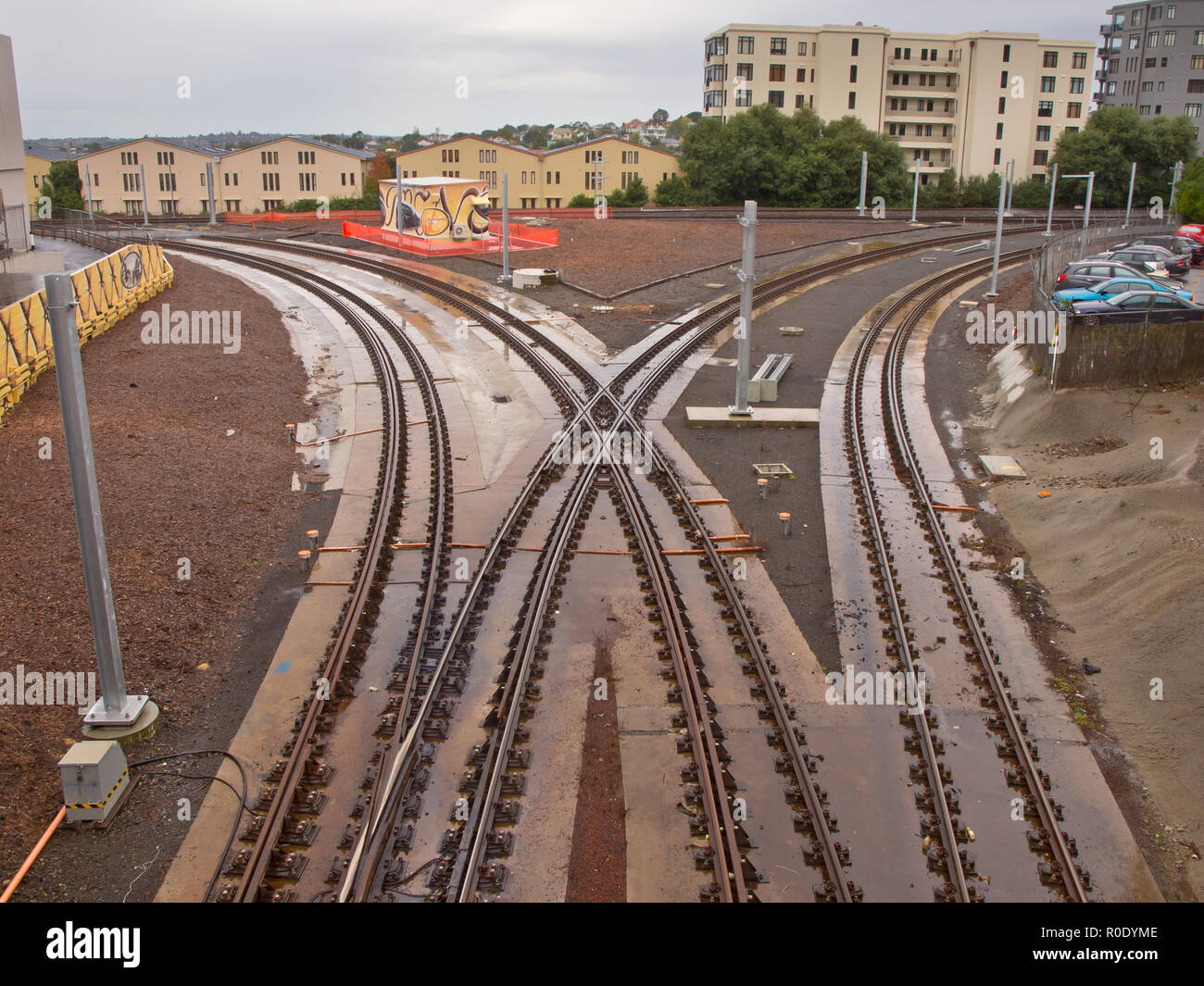 Railroad bifurcation in an urban setting Stock Photo - Alamy