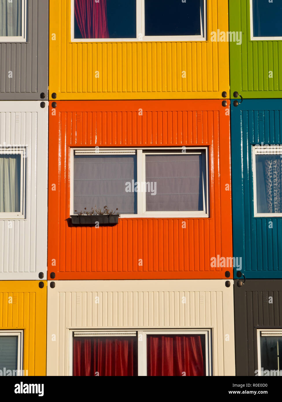 colorful student housing in stacked transport containers Stock Photo ...