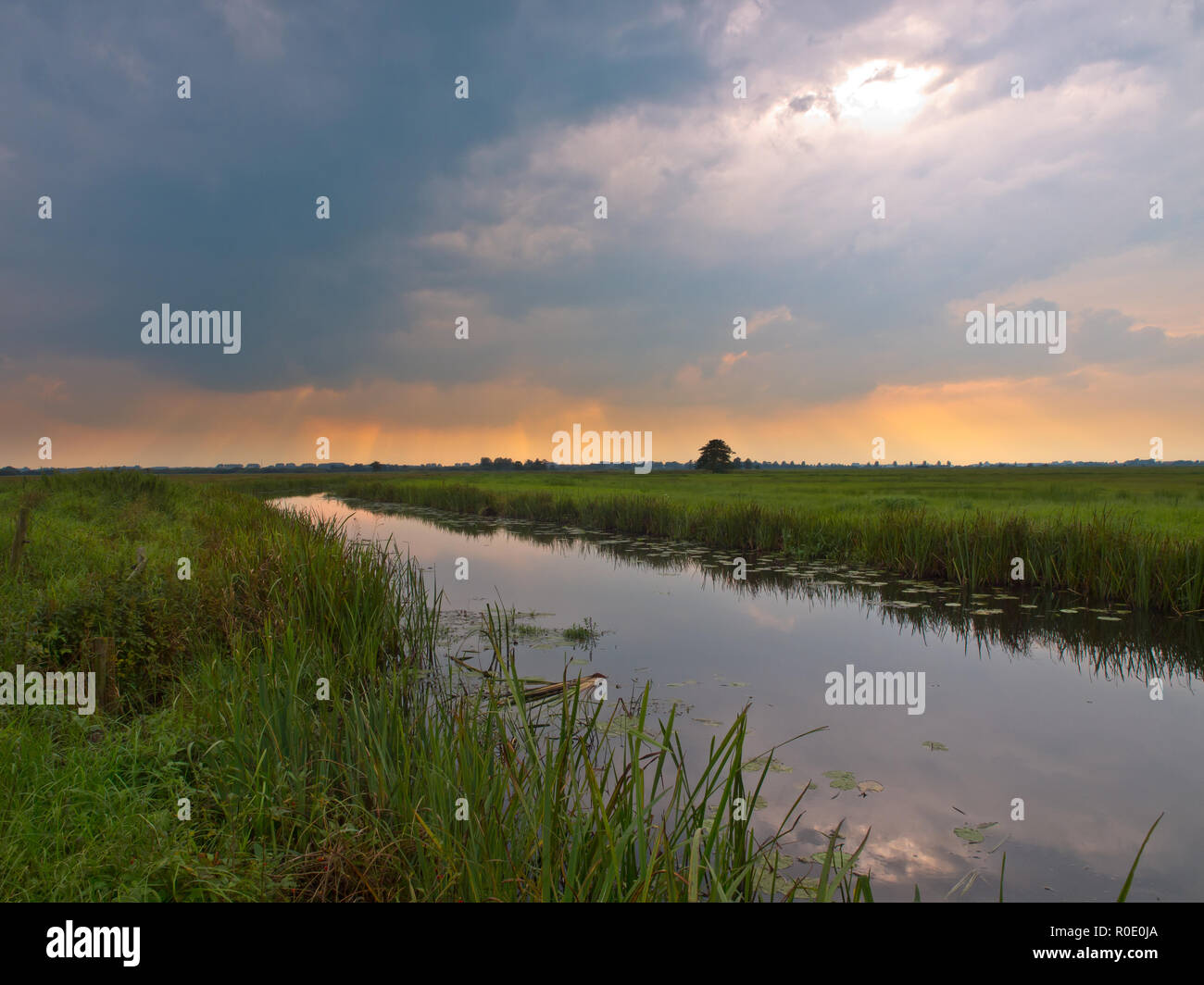 Dutch lowland river just before a summer storm Stock Photo - Alamy