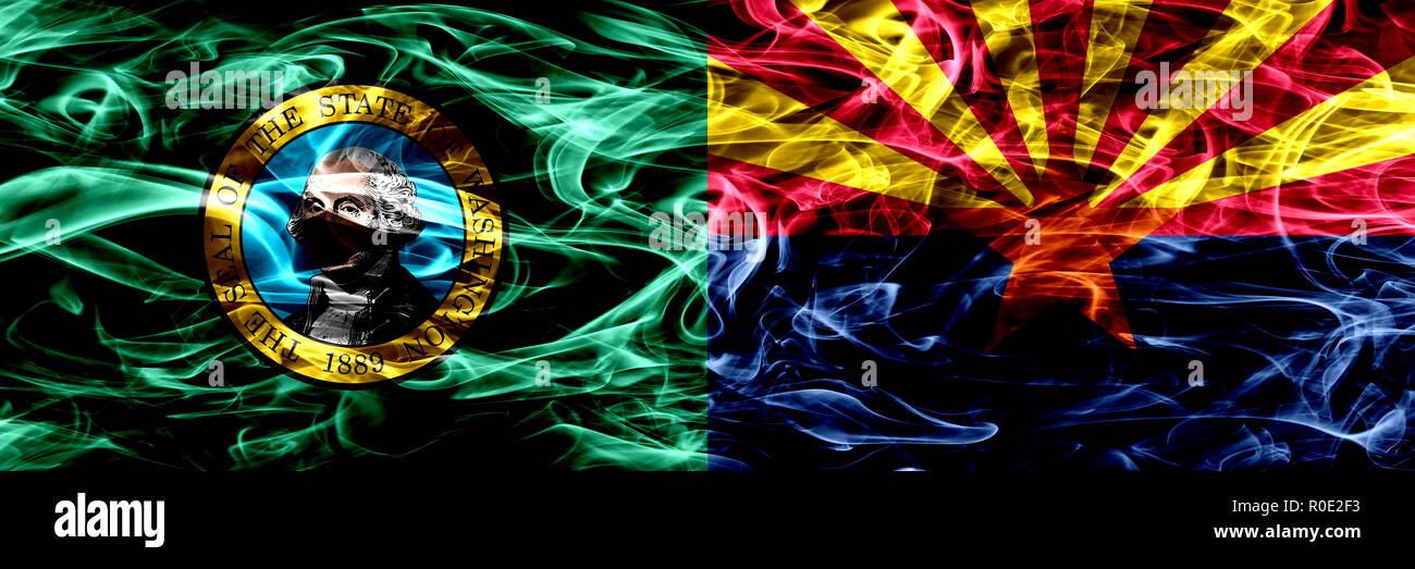 Washington vs Arizona colorful concept smoke flags placed side by side ...