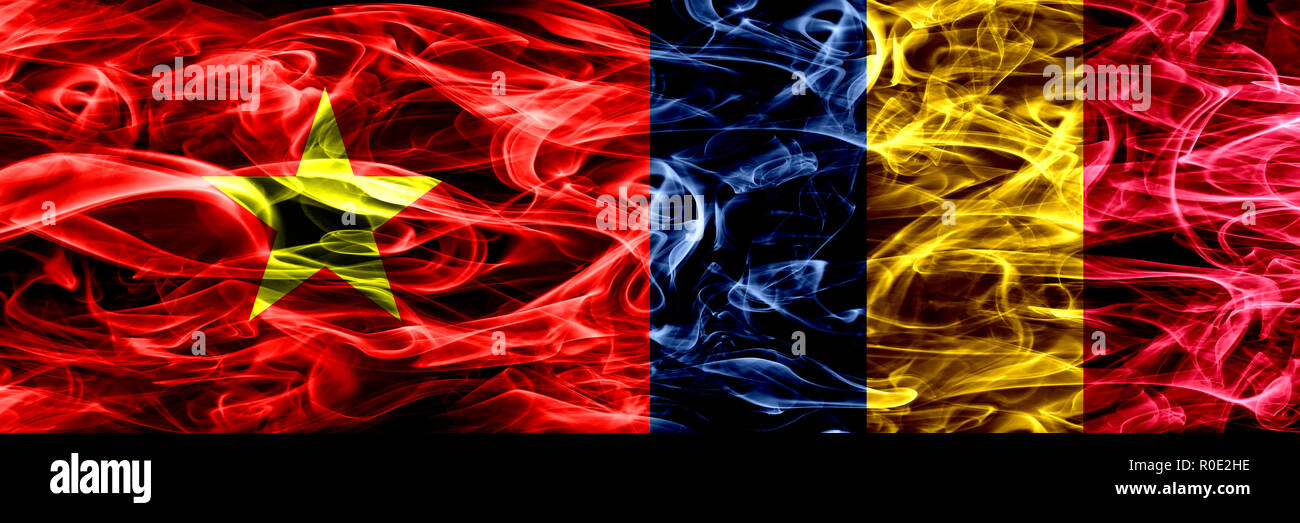 Socialist Republic of Viet Nam vs Chad, Chadian smoke flags placed side ...