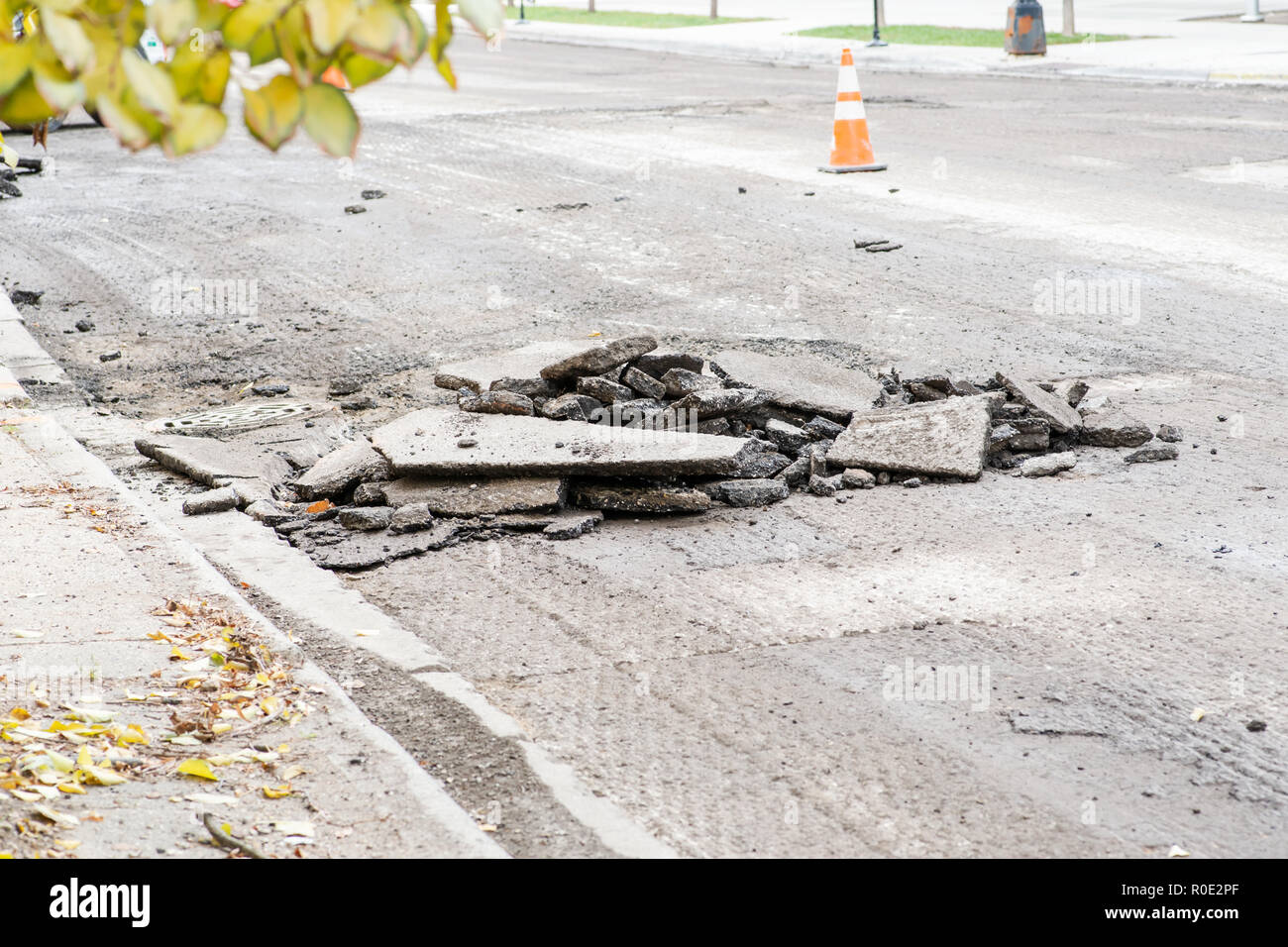 Roadwork, removal of old paving from asphalt. Fixing road for better ...