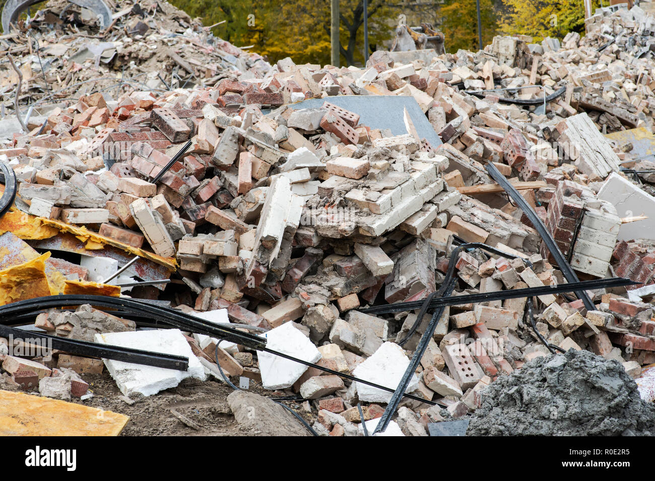 Construction work, demolition of old building to replace with new one ...