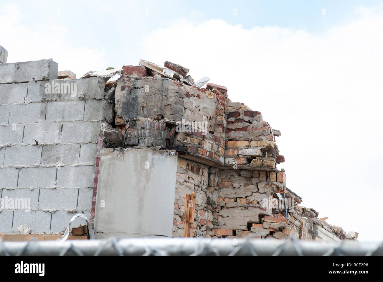 Construction work, demolition of old building to replace with new one ...