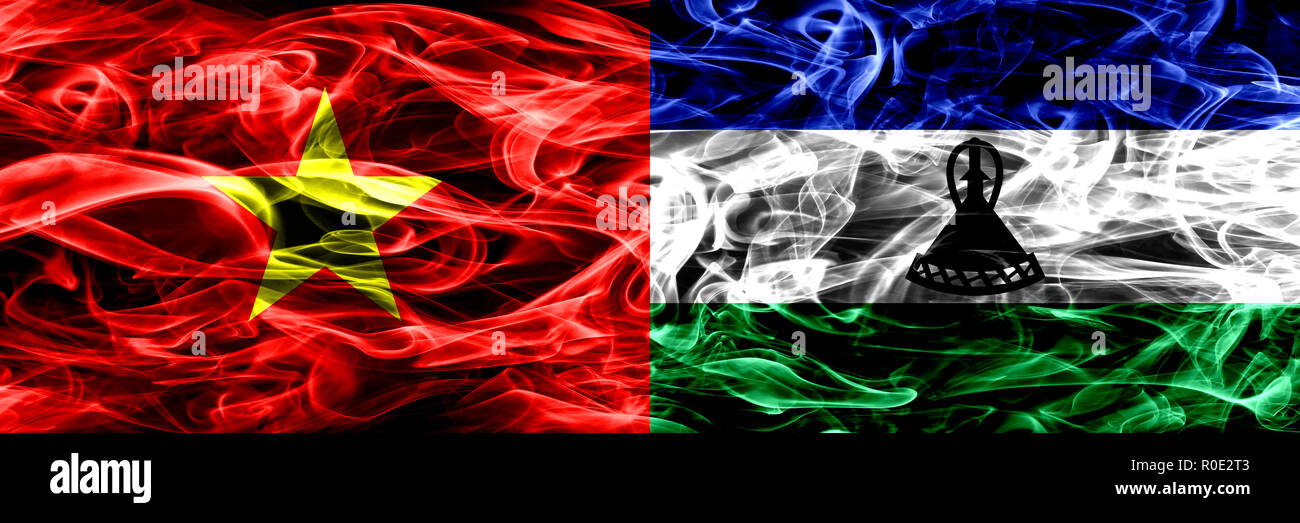 Socialist Republic of Viet Nam vs Lesotho smoke flags placed side by ...