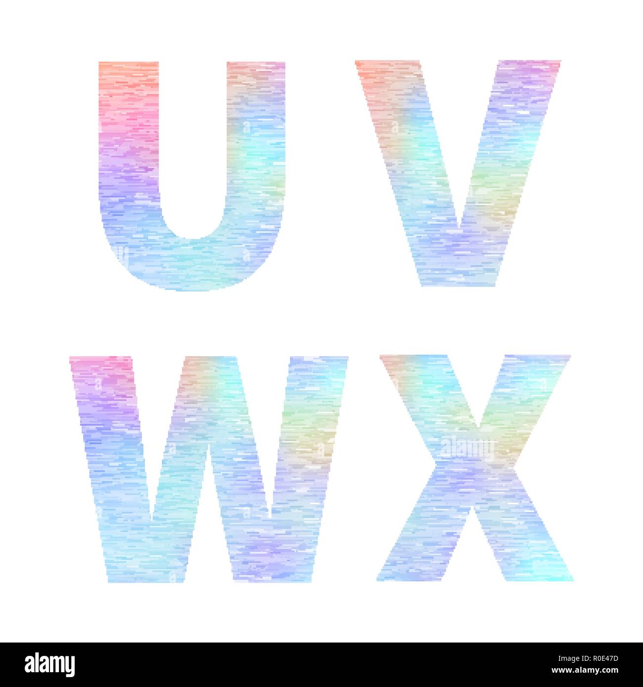 Modern U V W X letters with bright colorful holographic foil texture on ...
