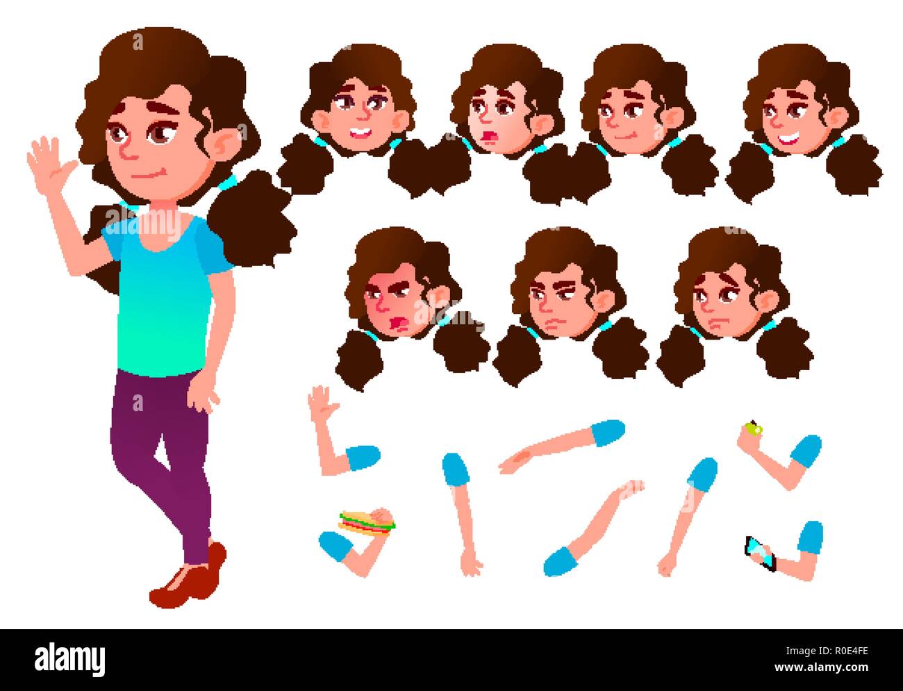 Girl, Child, Kid, Teen Vector. Schoolchild. Lecture. Face Emotions ...