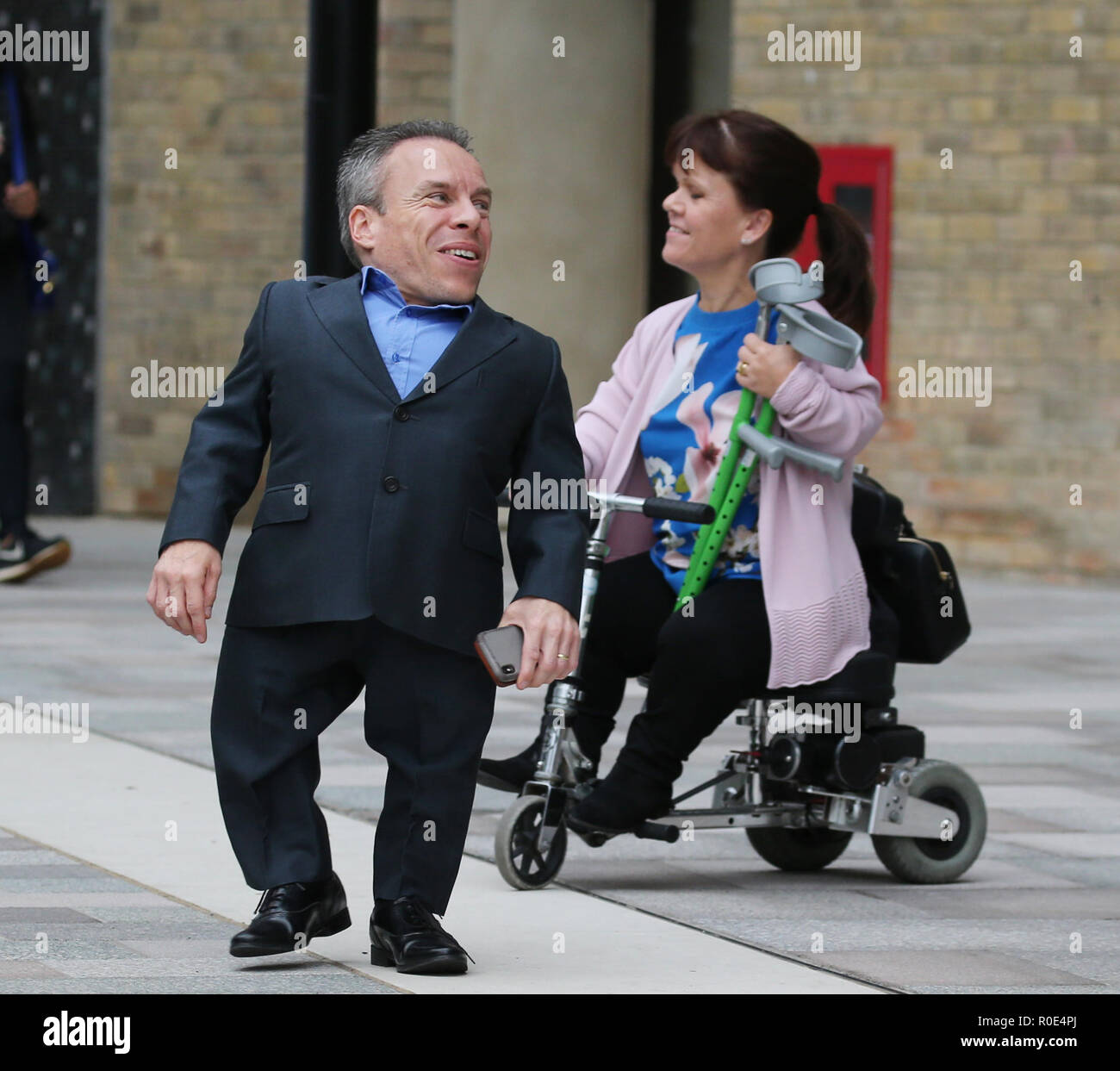 Warwick Davis with his wife Samantha Davis outside ITV Studios ...