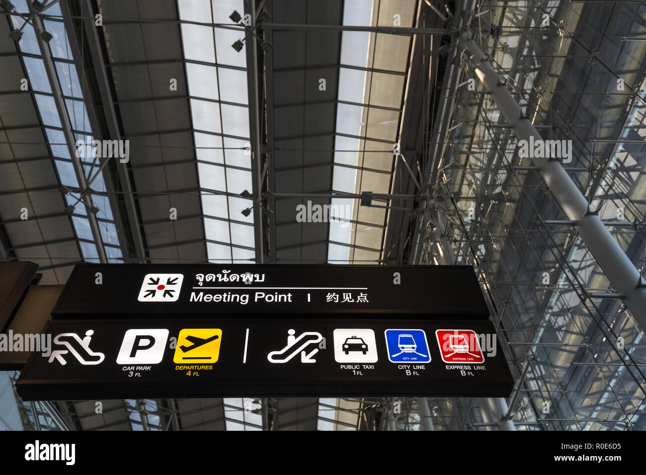 Meeting point panel in the Suvarnabhumi international airport, Thailand ...