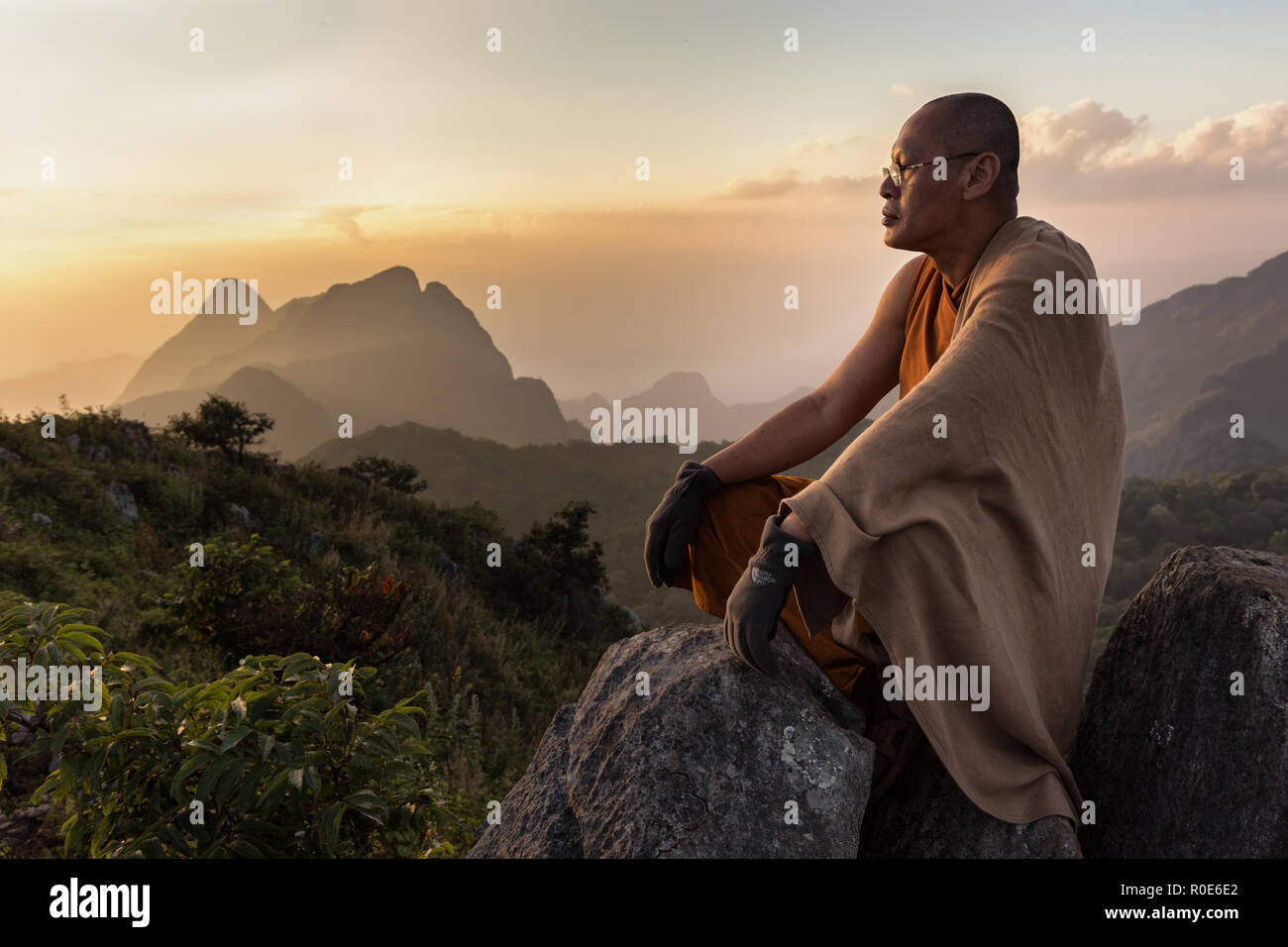 Calm wise buddhist monk hi-res stock photography and images - Alamy