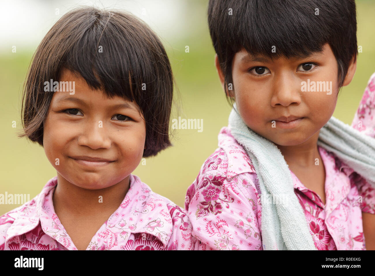 SATUN, THAILAND, DECEMBER 09, 2011 : Portrait of two Thai little girls ...