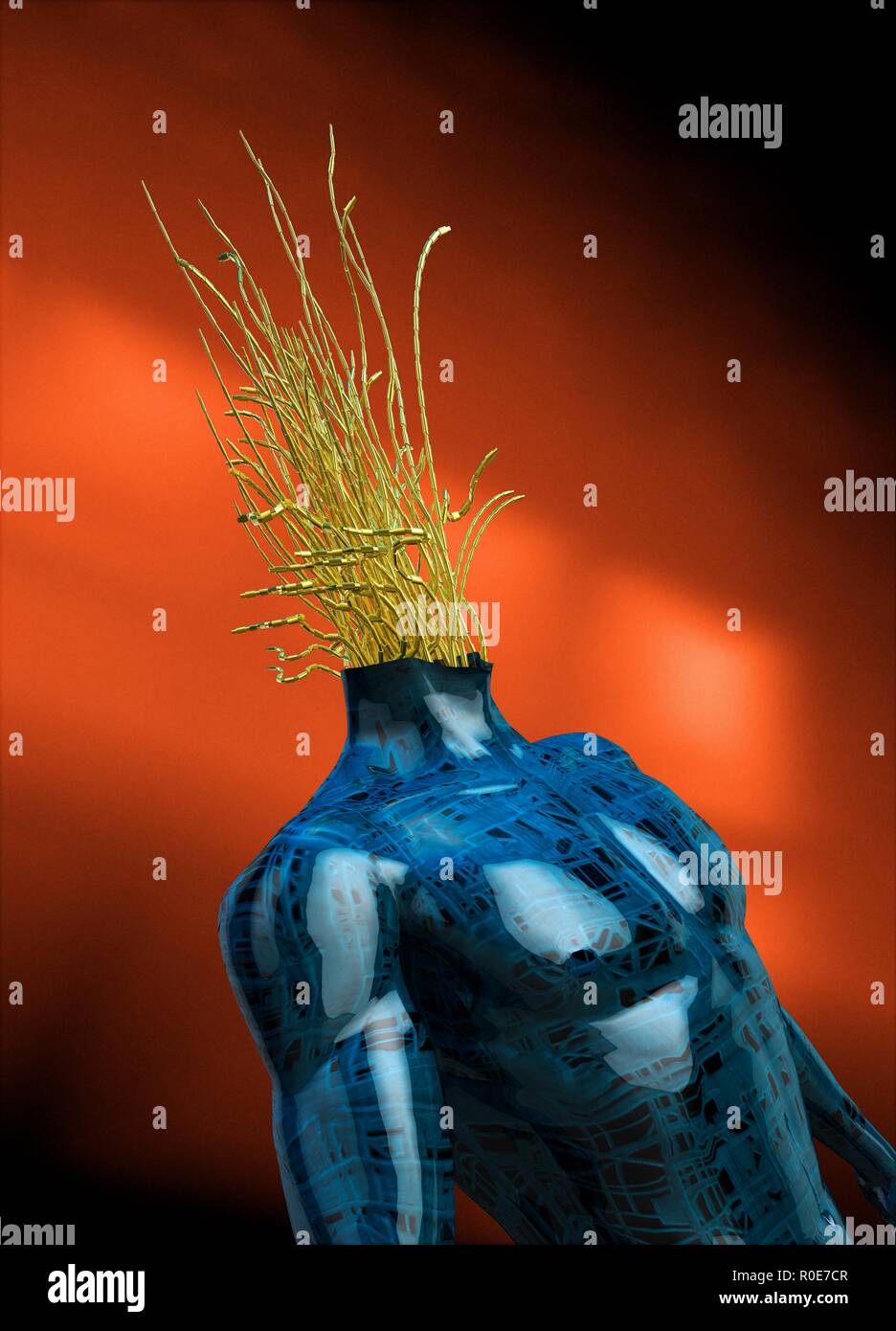 Headless android with wires coming from neck, illustration Stock Photo ...